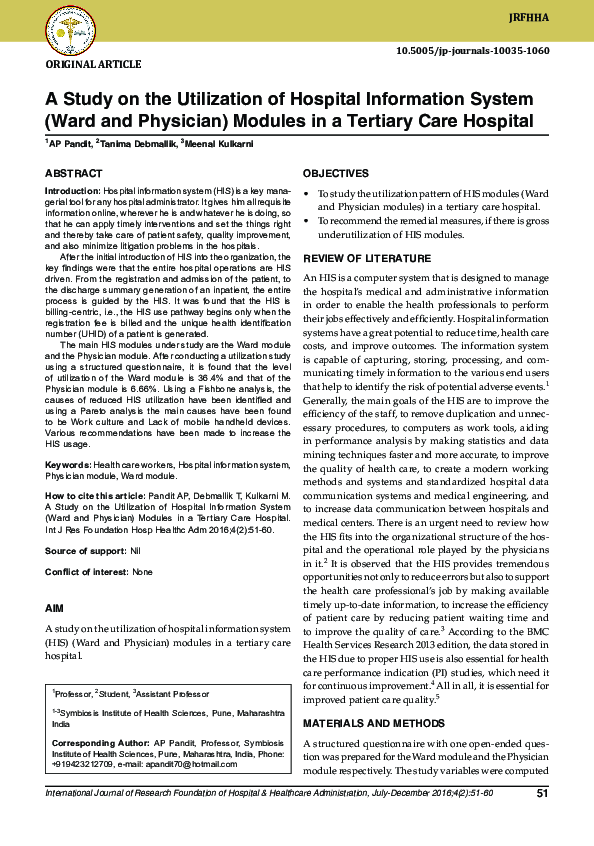 (PDF) A Study on the Utilization of Hospital Information System (Ward ...