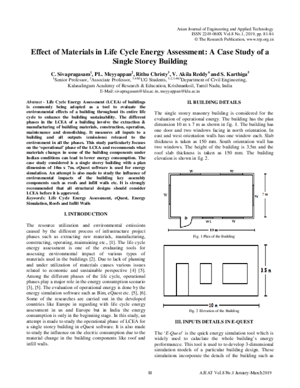 (PDF) Effect of Materials in Life Cycle Energy Assessment: A Case Study of a Single Storey Building