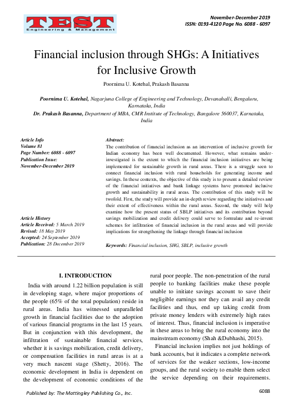 (PDF) Financial inclusion through SHGs: A Initiatives for Inclusive Growth