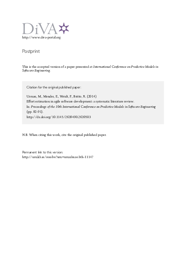 Pdf Effort Estimation In Agile Software Development