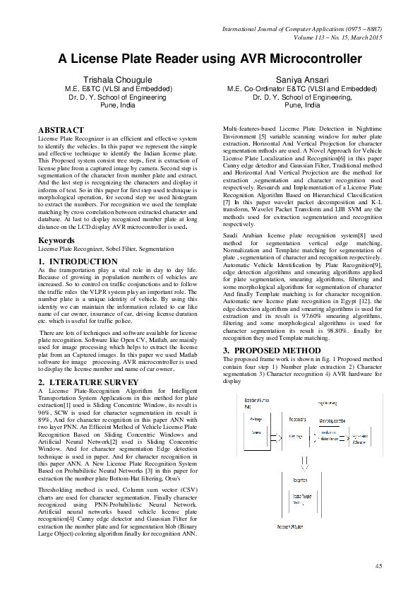 (PDF) A License Plate Reader using AVR Microcontroller