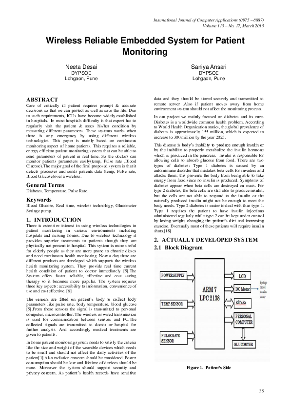 (PDF) Wireless Reliable Embedded System for Patient Monitoring