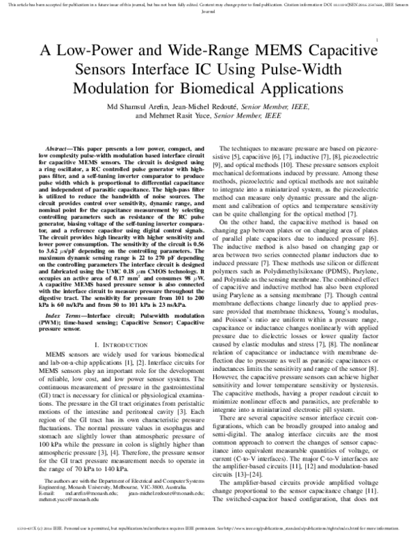 Pdf A Low Power And Wide Range Mems Capacitive Sensors Interface Ic Using Pulse Width