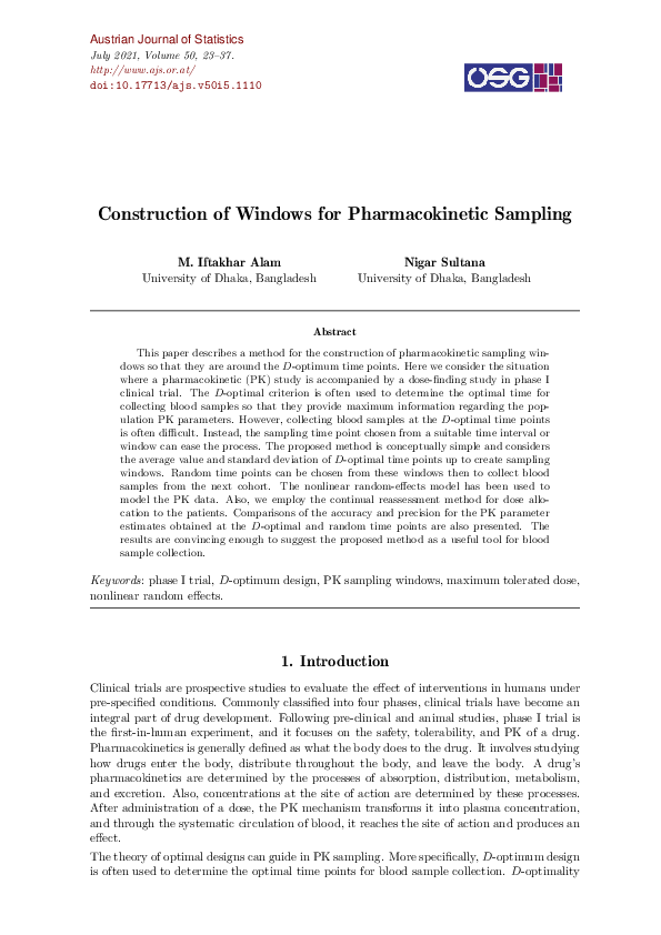 (PDF) Construction of Windows for Pharmacokinetic Sampling