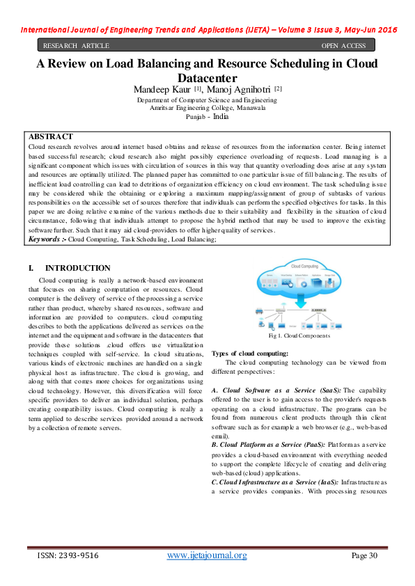 Pdf A Review On Load Balancing And Resource Scheduling In Cloud