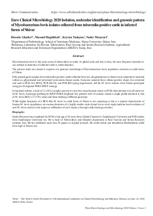 (PDF) Euro Clinical Microbiology 2020 Isolation, molecular ...