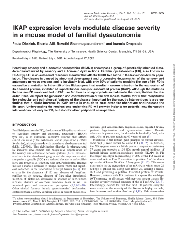 (PDF) IKAP expression levels modulate disease severity in a mouse model ...