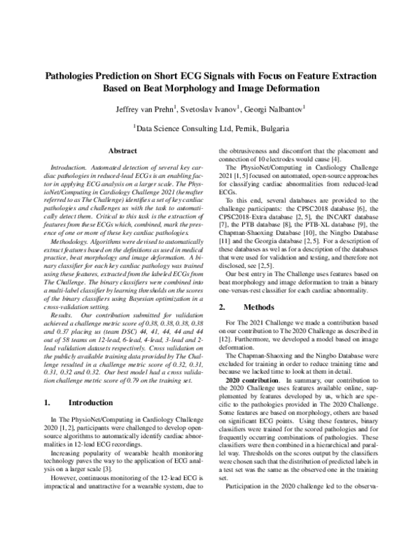 (PDF) Pathologies Prediction on Short ECG Signals with Focus on Feature Extraction Based on Beat ...