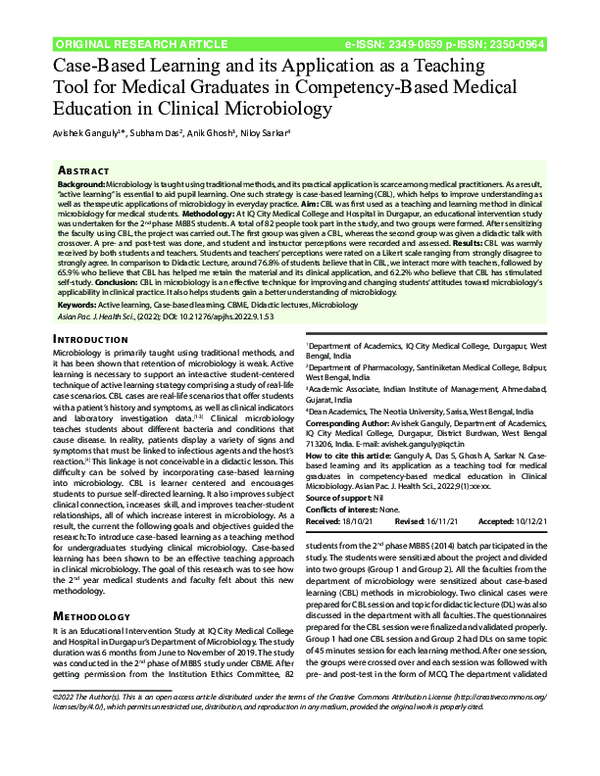 (PDF) Case-Based Learning and its Application as a Teaching Tool for ...