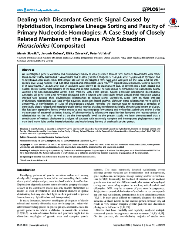 (PDF) Dealing with Discordant Genetic Signal Caused by Hybridisation ...
