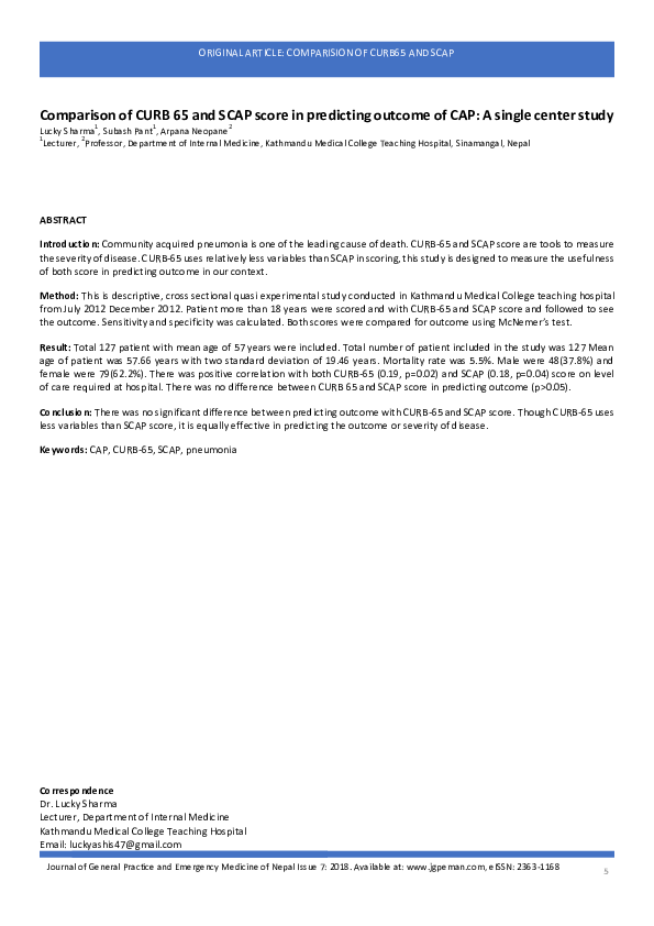 (PDF) Comparison of CURB 65 and SCAP score in predicting outcome of CAP ...
