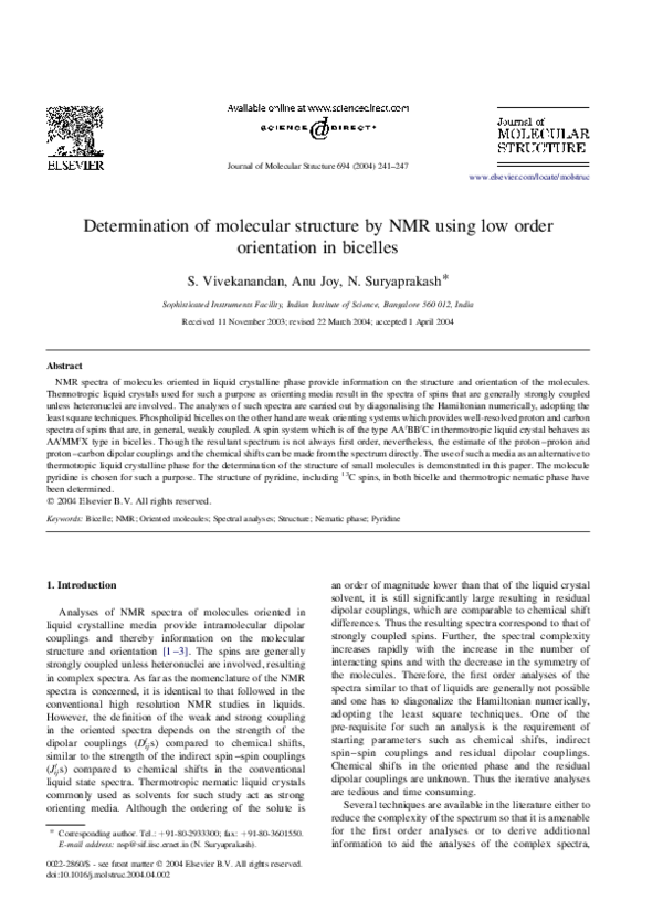 (PDF) Determination of molecular structure by NMR using low order orientation in bicelles ...