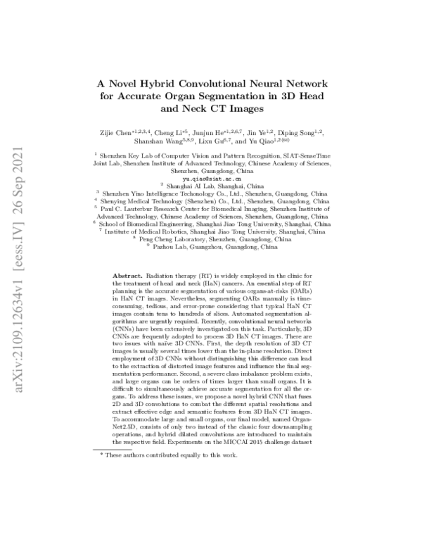 Pdf Hybrid Cnn For 3d Organ Segmentation In Ct