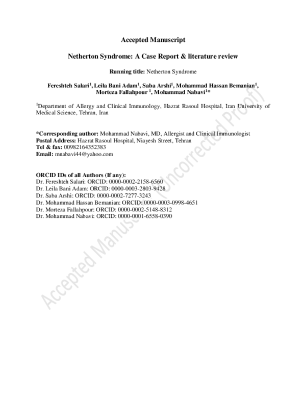 (PDF) Netherton Syndrome: A Case Report With Literature Review