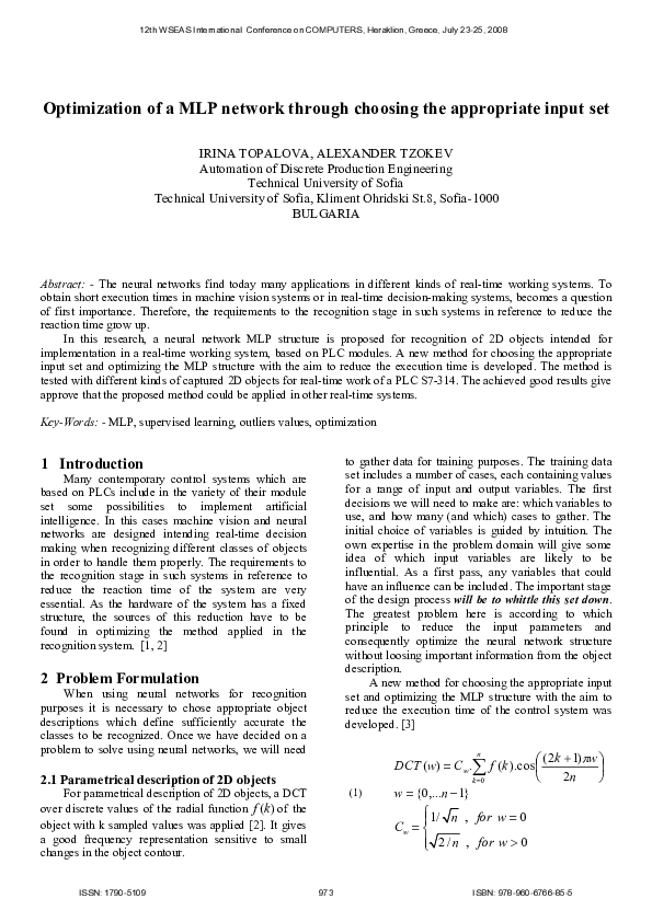 (PDF) Optimization of a MLP network through choosing the appropriate ...