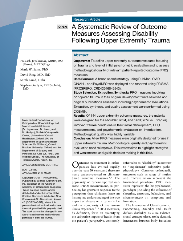 (PDF) A Systematic Review of Outcome Measures Assessing Disability ...