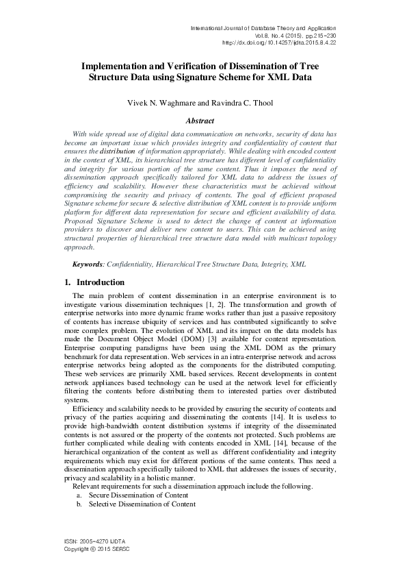 Pdf Implementation And Verification Of Dissemination Of Tree Structure Data Using Signature