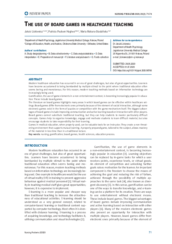 (PDF) The use of board games in healthcare teaching