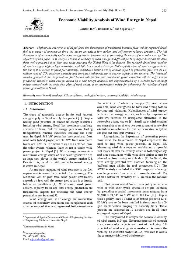 (PDF) Economic Viability Analysis of Wind Energy in Nepal