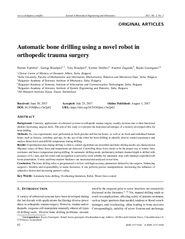 (PDF) Automatic bone drilling using a novel robot in orthopedic trauma ...