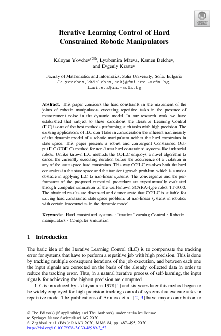 Pdf Iterative Learning Control Of Hard Constrained Robotic Manipulators Kamen Delchev
