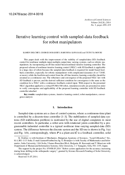 (PDF) Iterative learning control with sampled-data feedback for robot manipulators