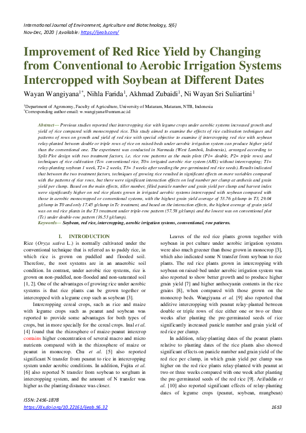 (PDF) Improvement of Red Rice Yield by Changing from Conventional to ...