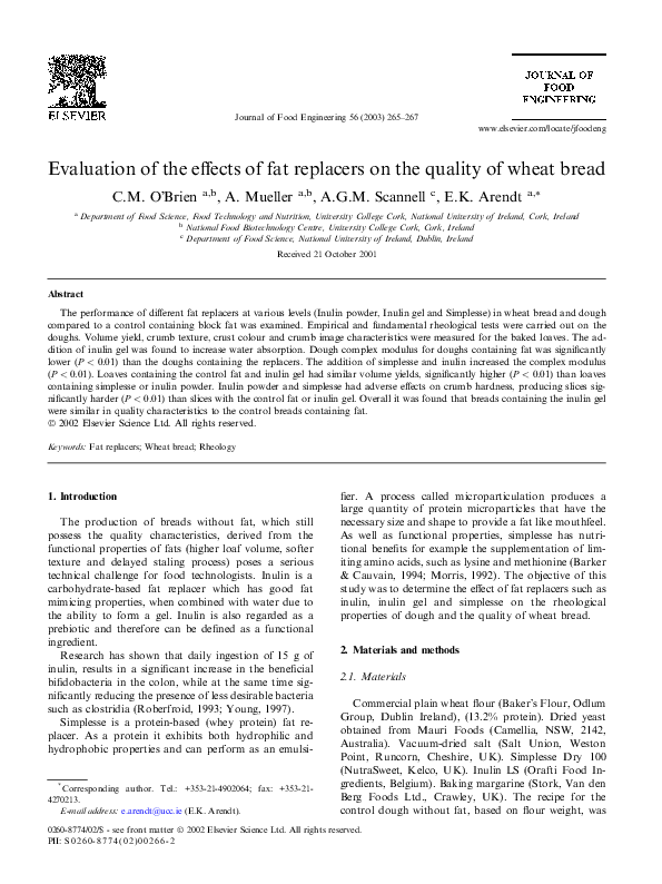 (PDF) Evaluation of the effects of fat replacers on the quality of wheat bread