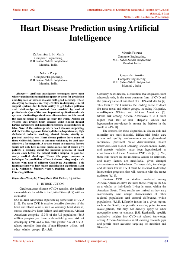 (PDF) Heart Disease Prediction using Artificial Intelligence