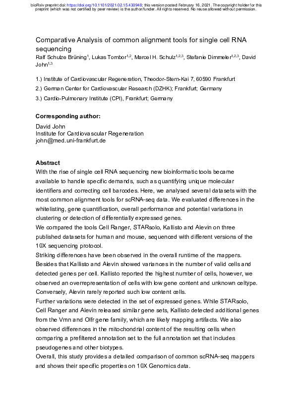 (PDF) Comparative Analysis of common alignment tools for single cell RNA sequencing