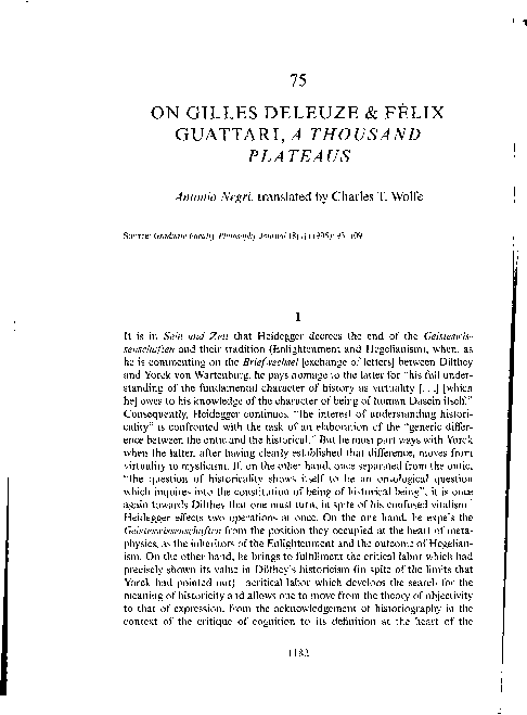 (PDF) On Gilles Deleuze & Félix Guattari, A Thousand Plateaus