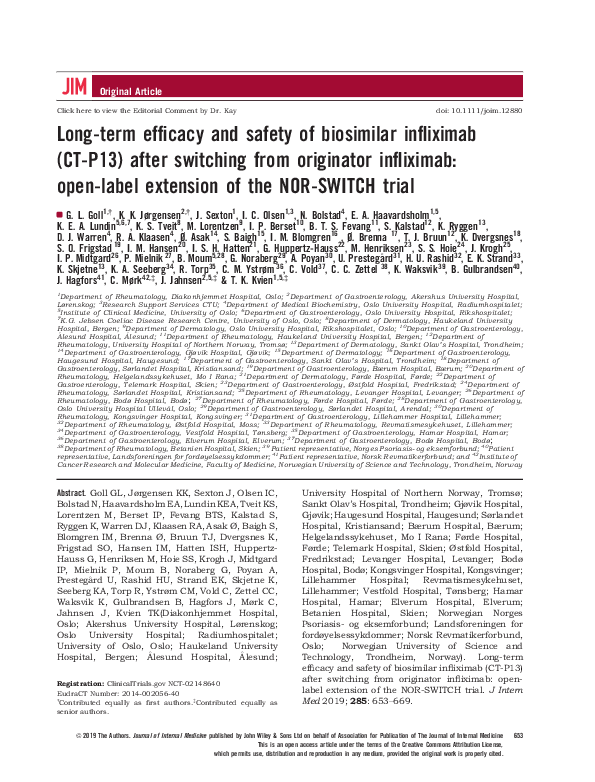 (PDF) Long‐term efficacy and safety of biosimilar infliximab (CT‐P13) after switching from ...