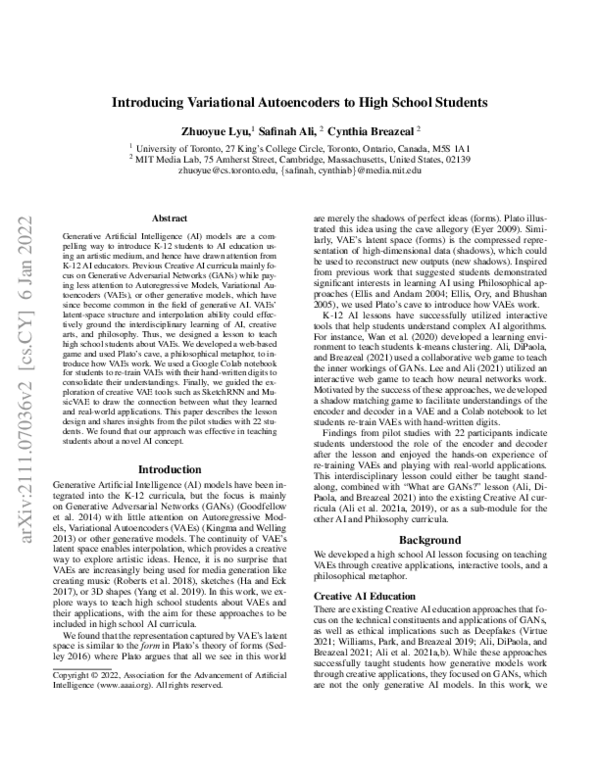 (PDF) Introducing Variational Autoencoders to High School Students