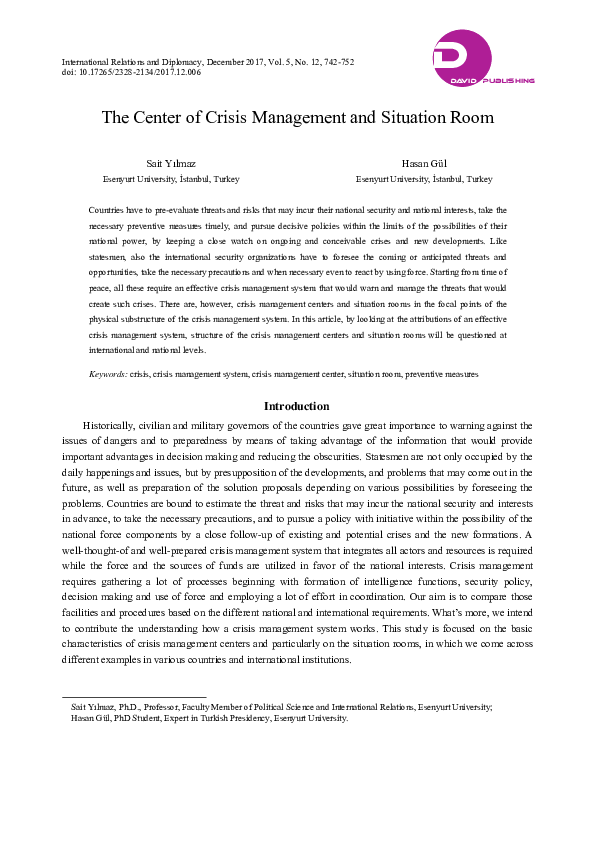 (PDF) The Center of Crisis Management and Situation Room Center of ...