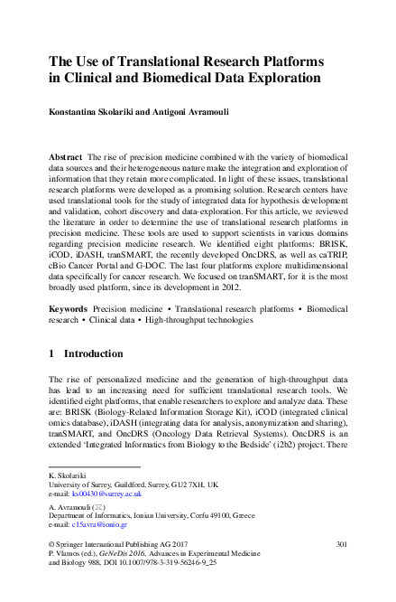 (PDF) The Use of Translational Research Platforms in Clinical and ...