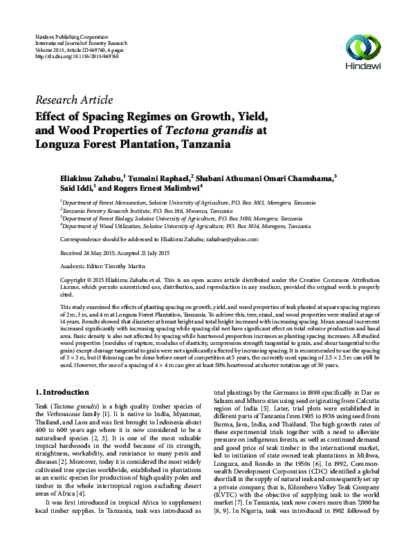 (PDF) Effect of Spacing Regimes on Growth, Yield, and Wood Properties ...