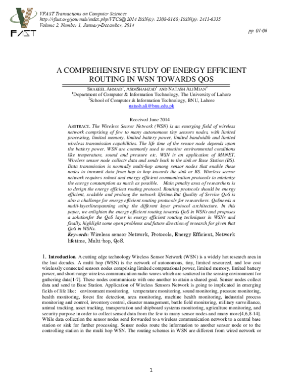 (PDF) A Comprehensive Study Of Energy Efficient Routing In Wsn Towards Qos