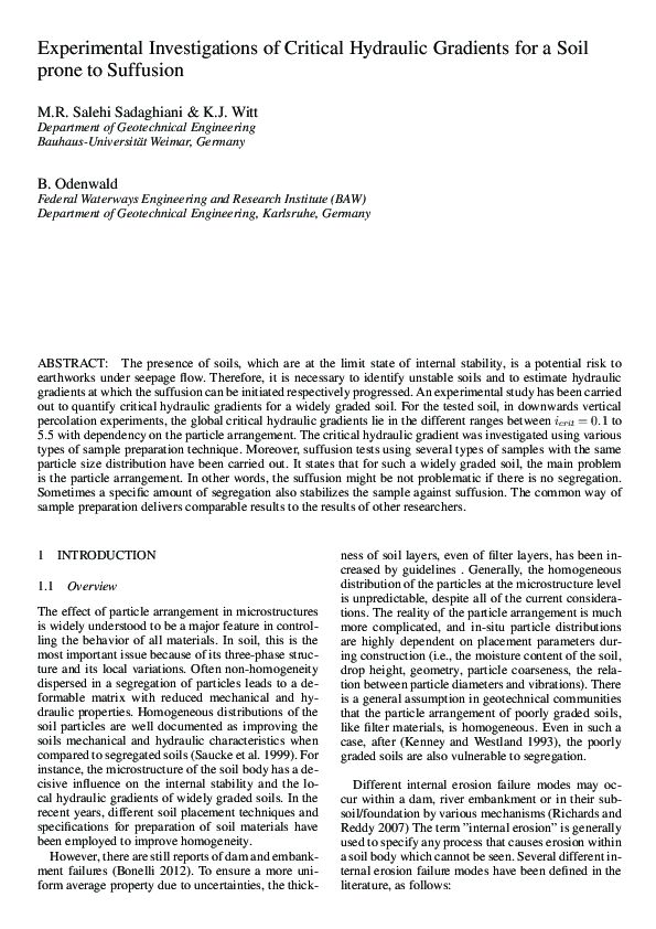 (PDF) Experimental investigations of critical hydraulic gradients for a ...