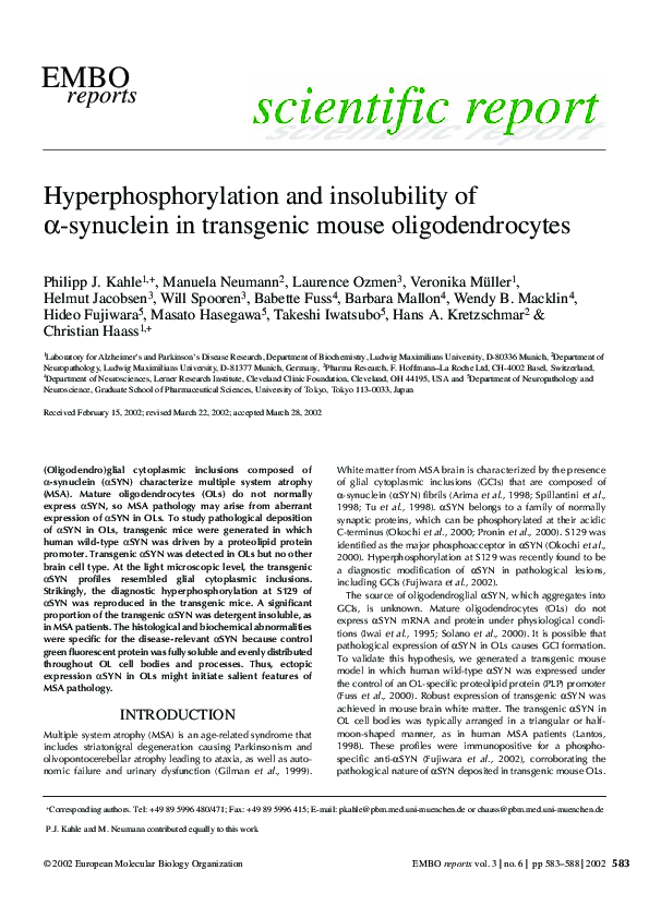 (PDF) Hyperphosphorylation and insolubility of α‐synuclein in ...
