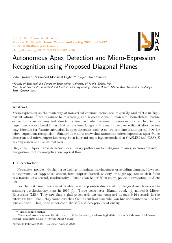(PDF) Autonomous Apex Detection and Micro-Expression Recognition using Proposed Diagonal Planes ...