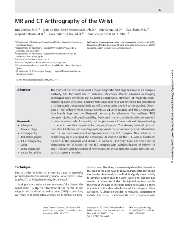(PDF) MR and CT Arthrography of the Wrist