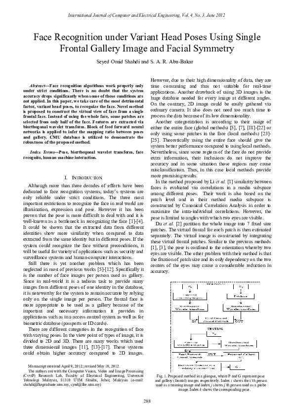 Pdf Face Recognition Under Variant Head Poses Using Single Frontal