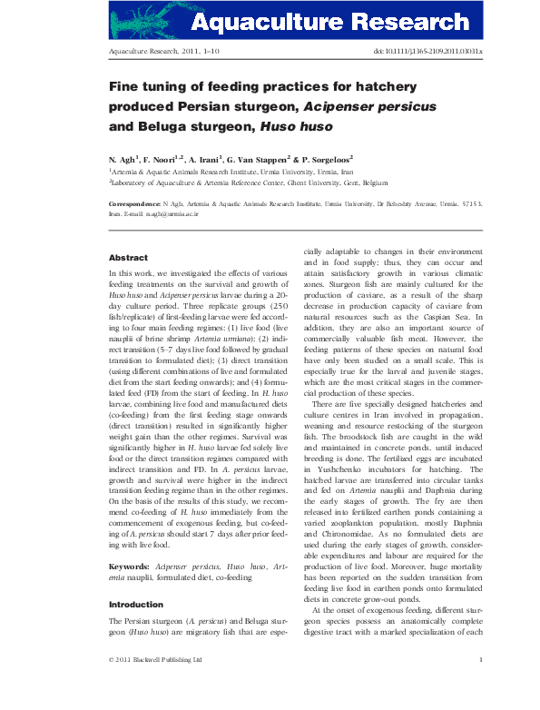 (PDF) Fine tuning of feeding practices for hatchery produced Persian ...