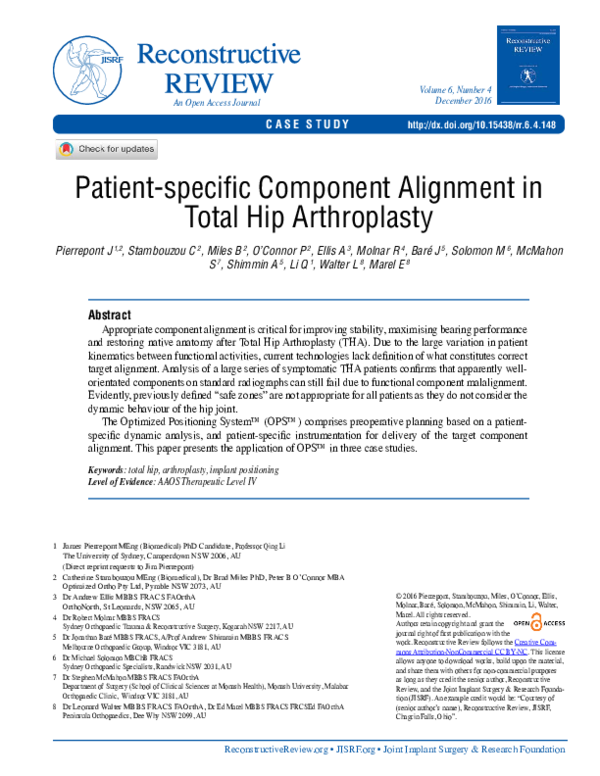 (PDF) Patient Specific Component Alignment in Total Hip Arthroplasty ...