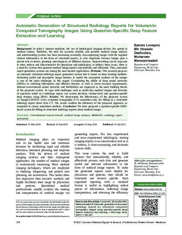 (PDF) Automatic Generation of Structured Radiology Reports for ...
