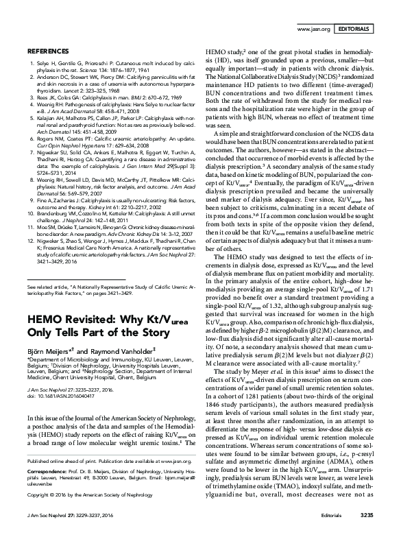 (PDF) HEMO Revisited: Why Kt/Vurea Only Tells Part of the Story | Björn ...