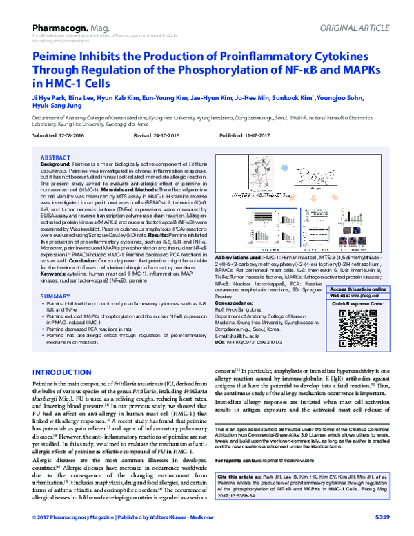 (PDF) Peimine Inhibits the Production of Proinflammatory Cytokines ...