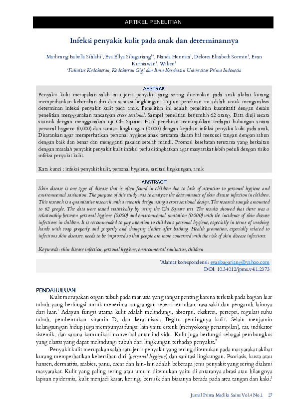 (PDF) Infeksi penyakit kulit pada anak dan determinannya