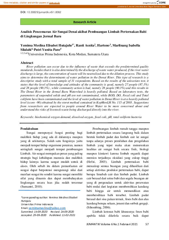 (PDF) Analisis Pencemaran Air Sungai Denai akibat Pembuangan Limbah Perternakan Babi di ...