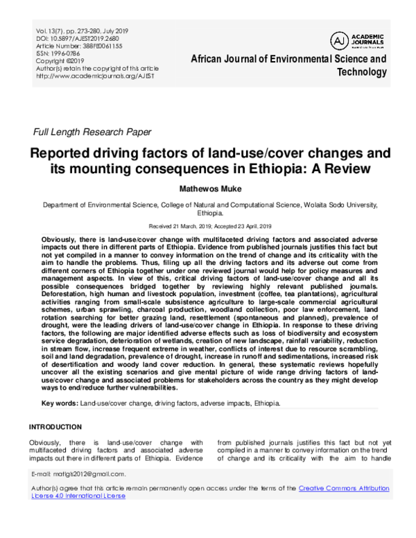 (PDF) Reported driving factors of land-use/cover changes and its ...
